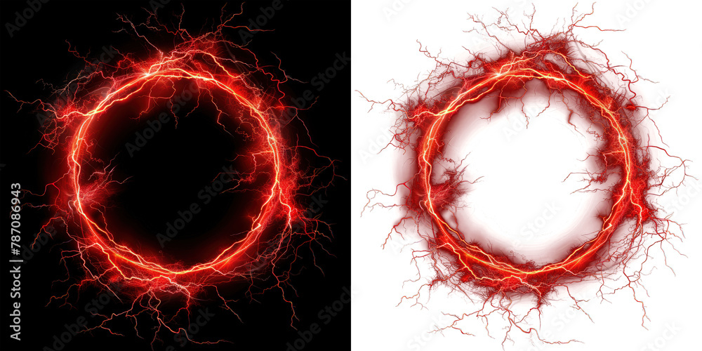 red abstract circle plasma lightning particle effect, ring with ...