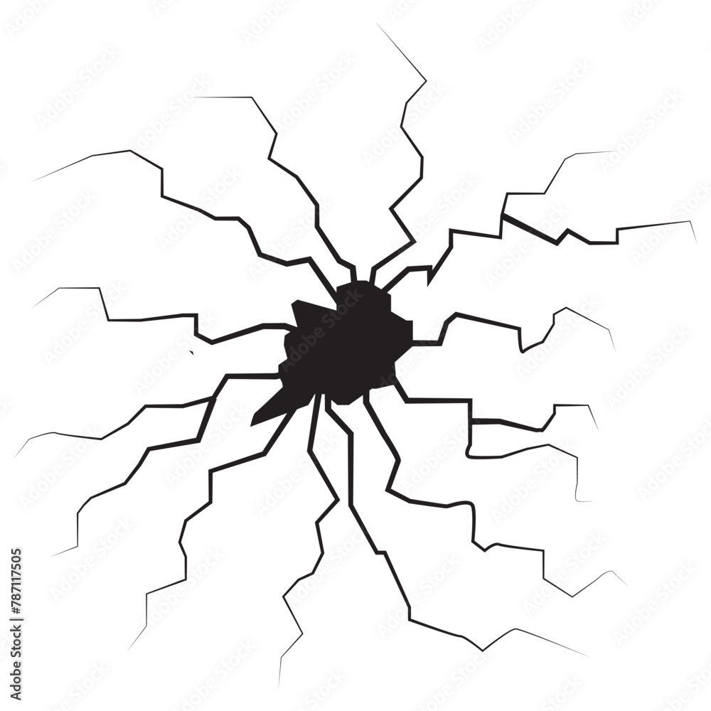Ground split fracture line. Wall crack black silhouettes, earthquake ...