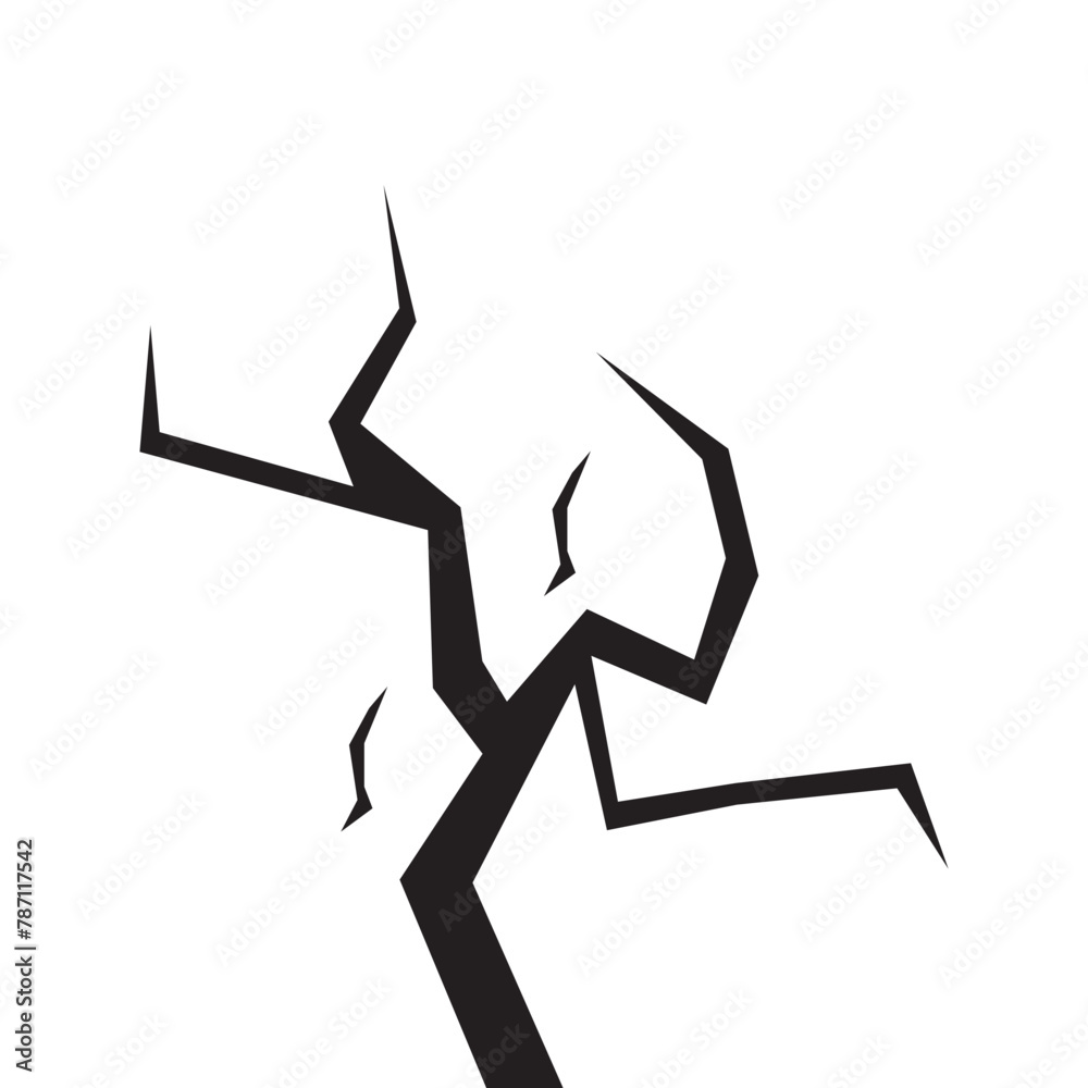 Ground split fracture line. Wall crack black silhouettes, earthquake ...