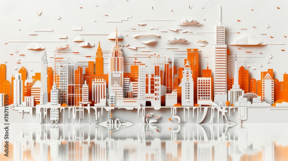 A stunning 3D papercraft model of an urban skyline, with intricate ...