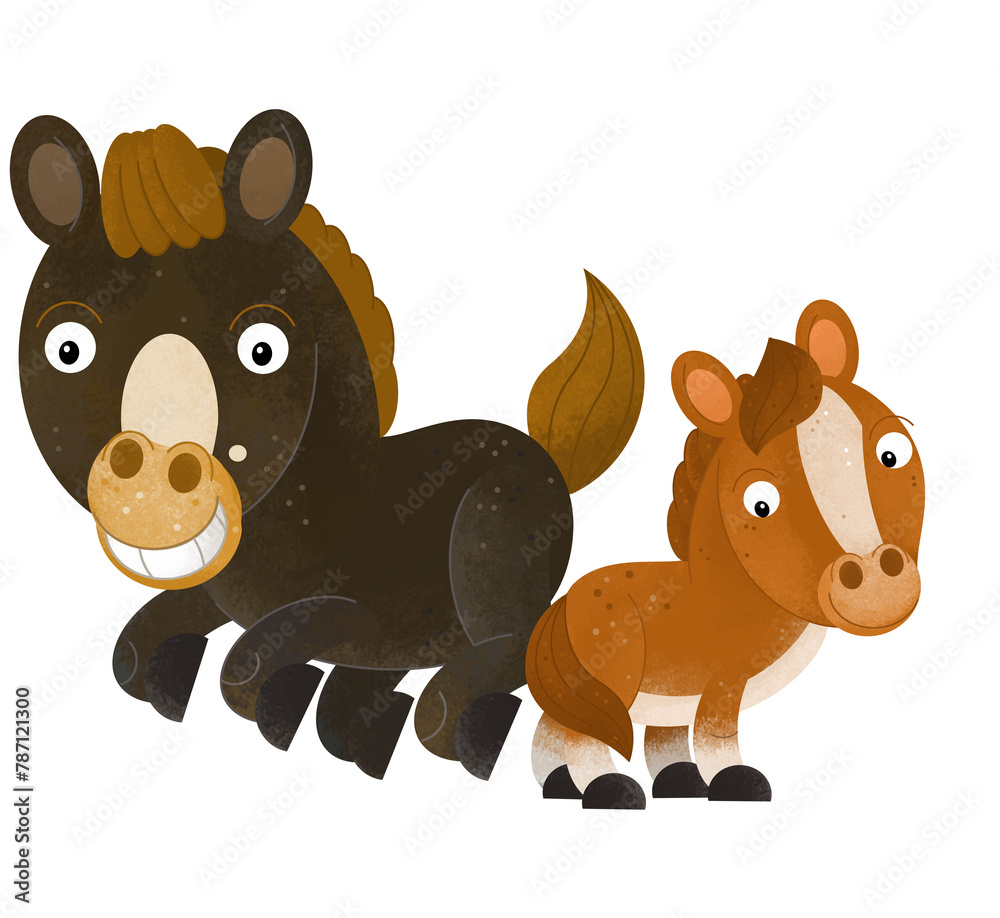 cartoon scene with horse stallion pony with child farm animals isolated ...