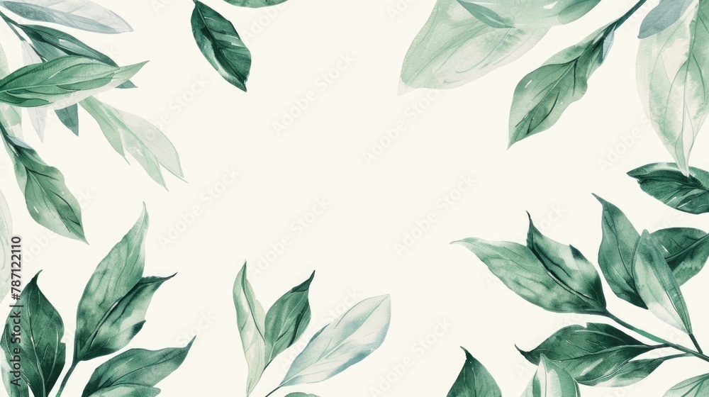 Eco-friendly hand drawn border green leaves background with place for ...