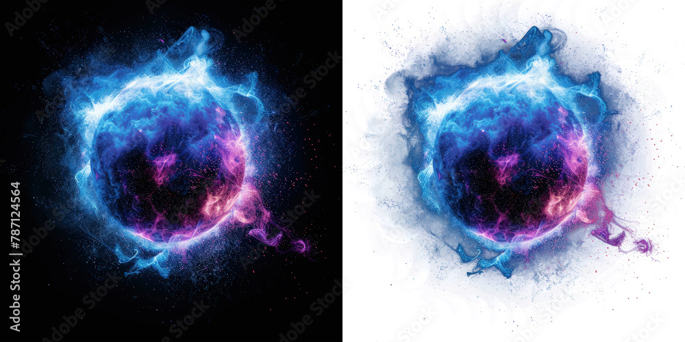 abstract orb-shaped with a blue and purple particle energy burst visual ...