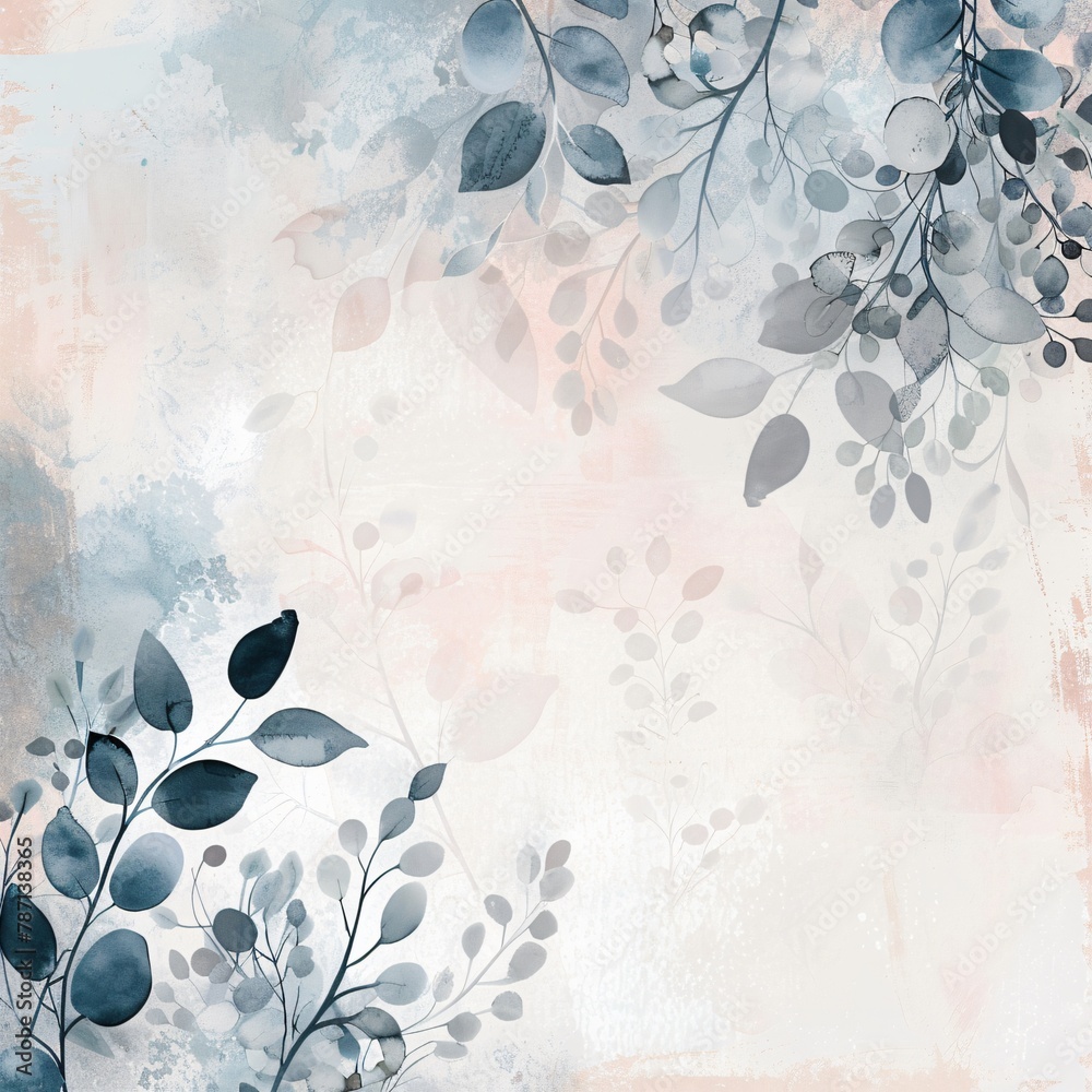 Soft watercolor backgrounds in muted tones of dusty blue, pale blush ...