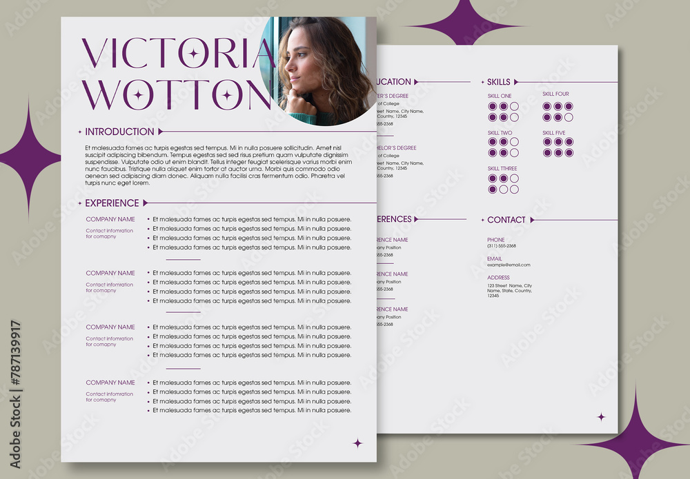 Purple and Grey Minimal Resume Stock Template | Adobe Stock
