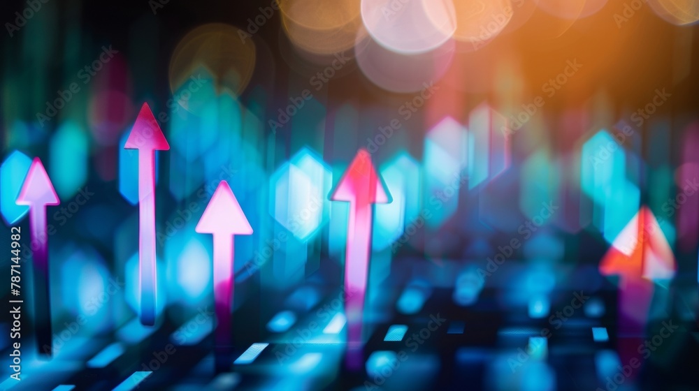 A dreamy background image of a chart with arrows pointing upwards ...