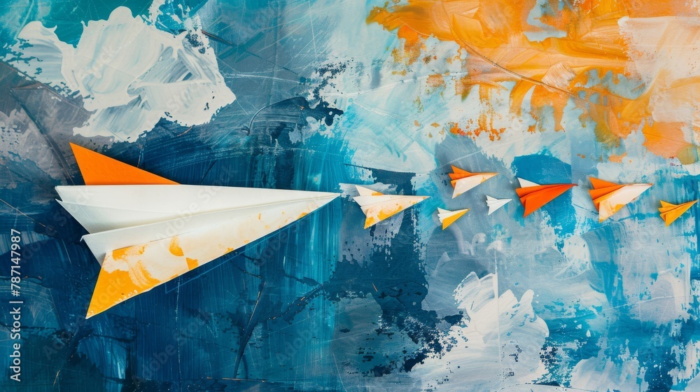 As shown in the art collage, the leader on the paper plane indicates ...