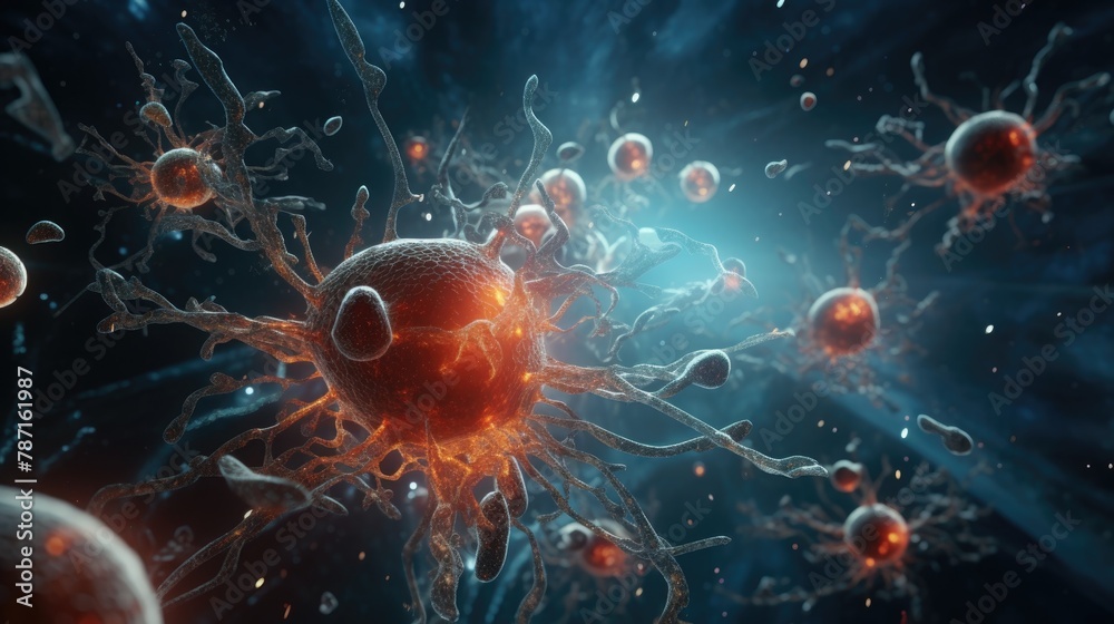 An eerie 3D animation set within the human brain, showing neurons and ...