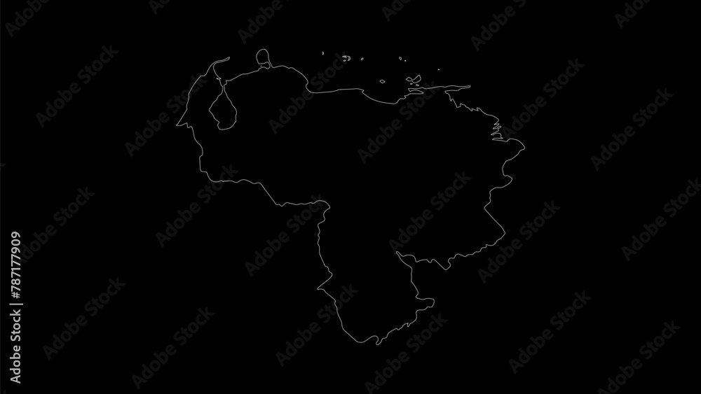 Venezuela map vector illustration. Drawing with a white line on a black ...