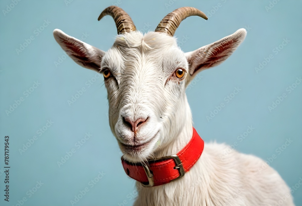 Beautiful Goat wearing neck collar for Eid al adha on simple Blue ...