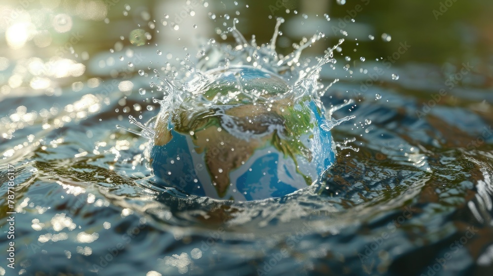 A conceptual 3D model of a water drop splashing onto the Earth ...