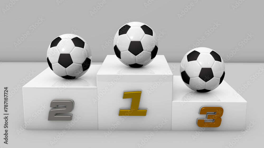 Podium square for first, second and third place with soccer ball. Award ...