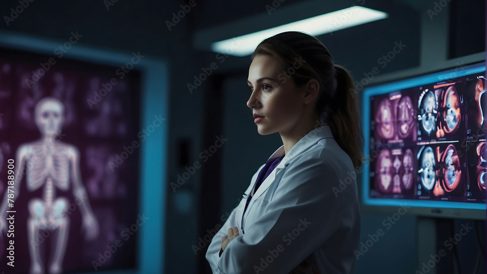 A doctor looking at radiology and CT scan images in the operating room ...
