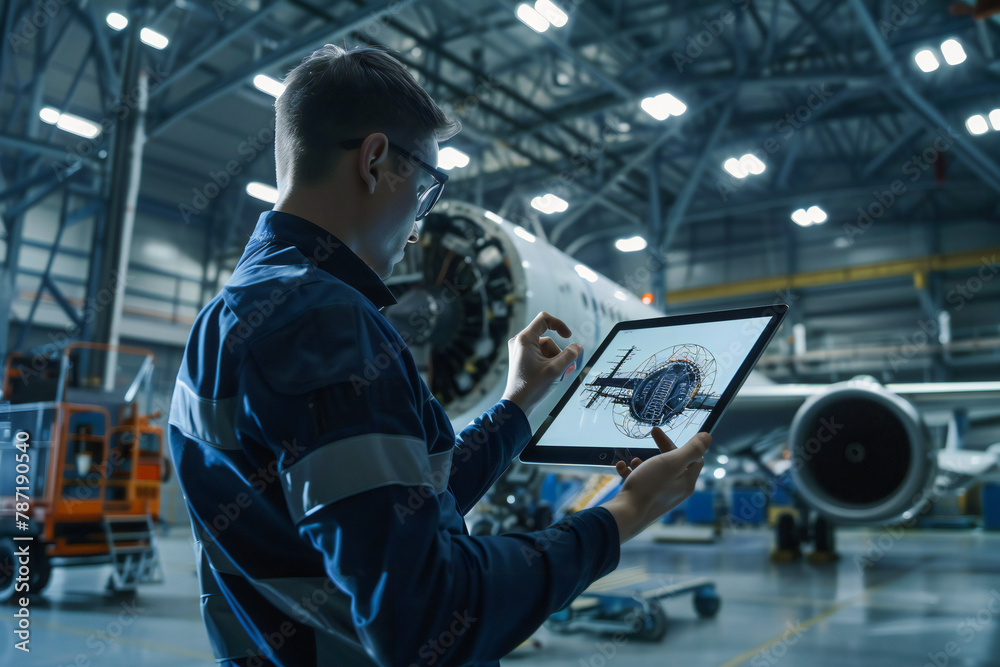 A pioneering engineer managing the assembly of airplanes in an aircraft ...