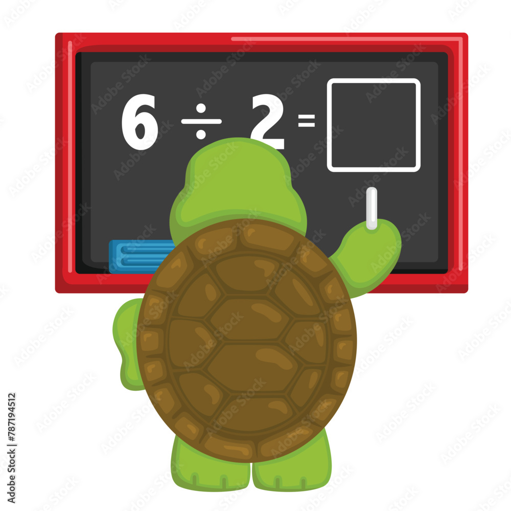 Cute Animals Turtle Learning Mathematis Cartoon Illustration Vector ...
