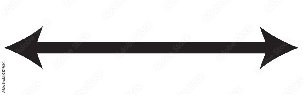 Horizontal dual thin long straight double ended arrow. Contour isolated vector image on white ...