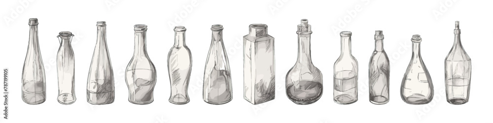 Set old glass jar vector illustration. Hand drawn. Vintage. Sketch ...