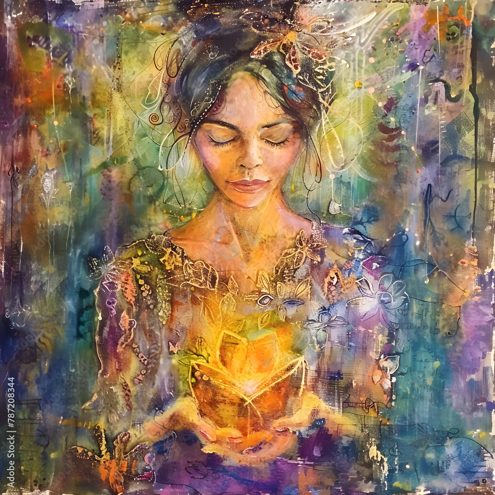 Divine Feminine healing light meditation - rustic mixed media ...