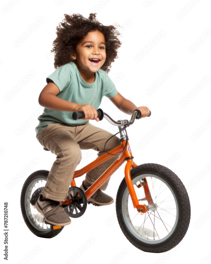 PNG photo of happy indian kid riding bicycle, fullbody, isolated on ...