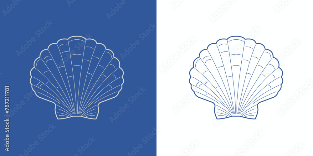 line art vector illustration of seashell isolated on dark blue and ...