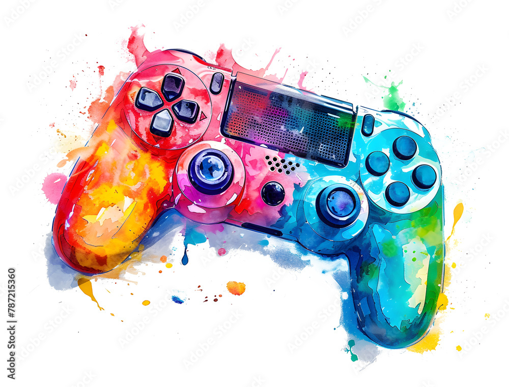 Gamepad in watercolor design, isolated on transparent background, video ...