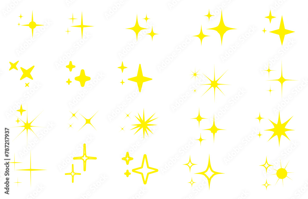 Yellow, gold, and sparkles symbols vector. The set of original vector stars sparkle icon. Bright ...