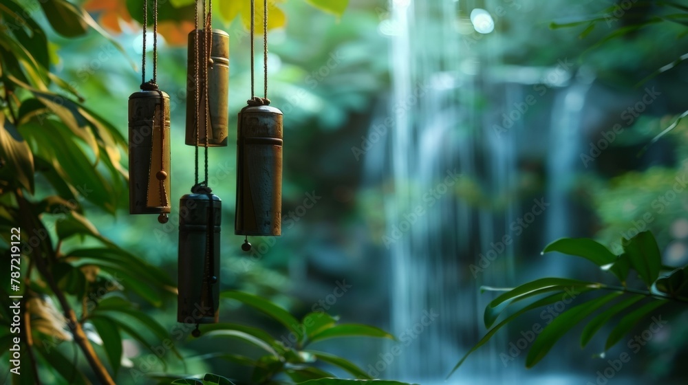 The gentle murmur of a nearby waterfall and the soft rustling of wind ...