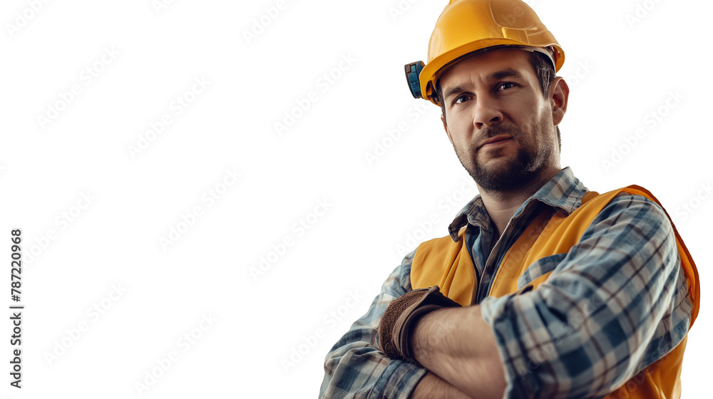 portrait of an engineer wearing safety helmet isolated on transparent ...