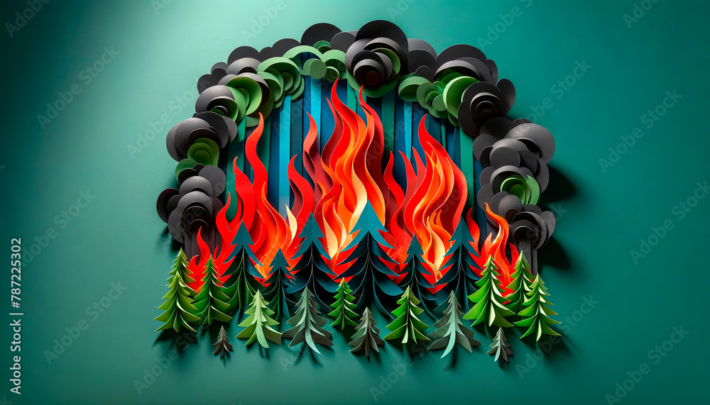Vivid paper art of a forest fire, depicting the intensity and danger of ...