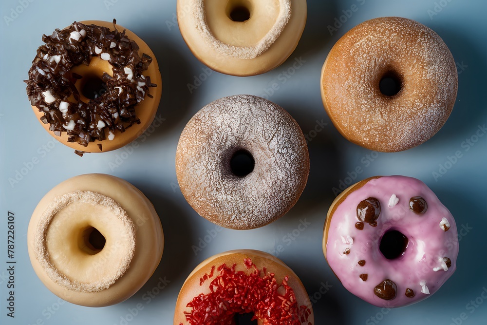 Bombolone doughnuts with mixed toppings captured in foodgraphy Stock ...
