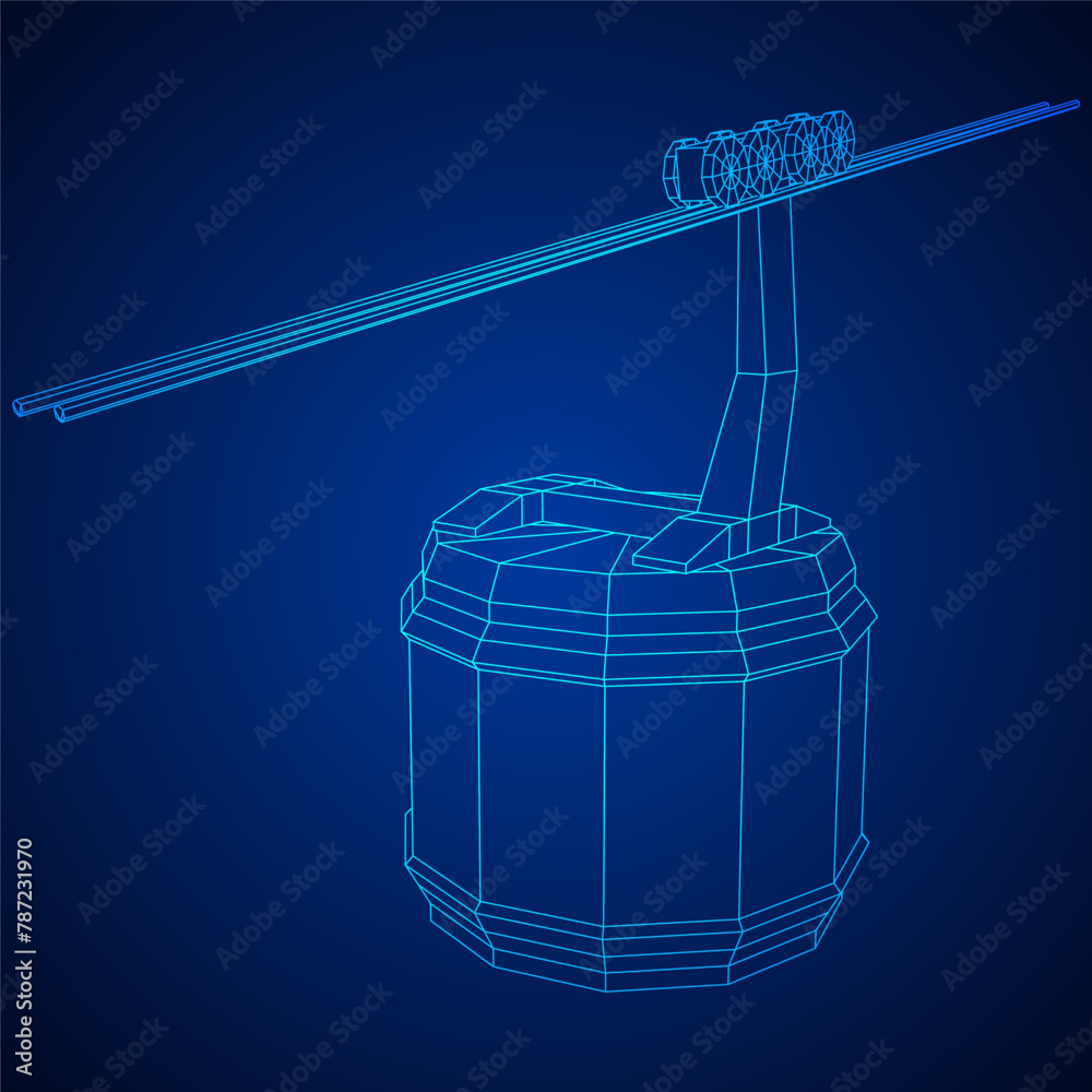 Cable car cabin gondola. Funicular simple cableway concept. Wireframe ...