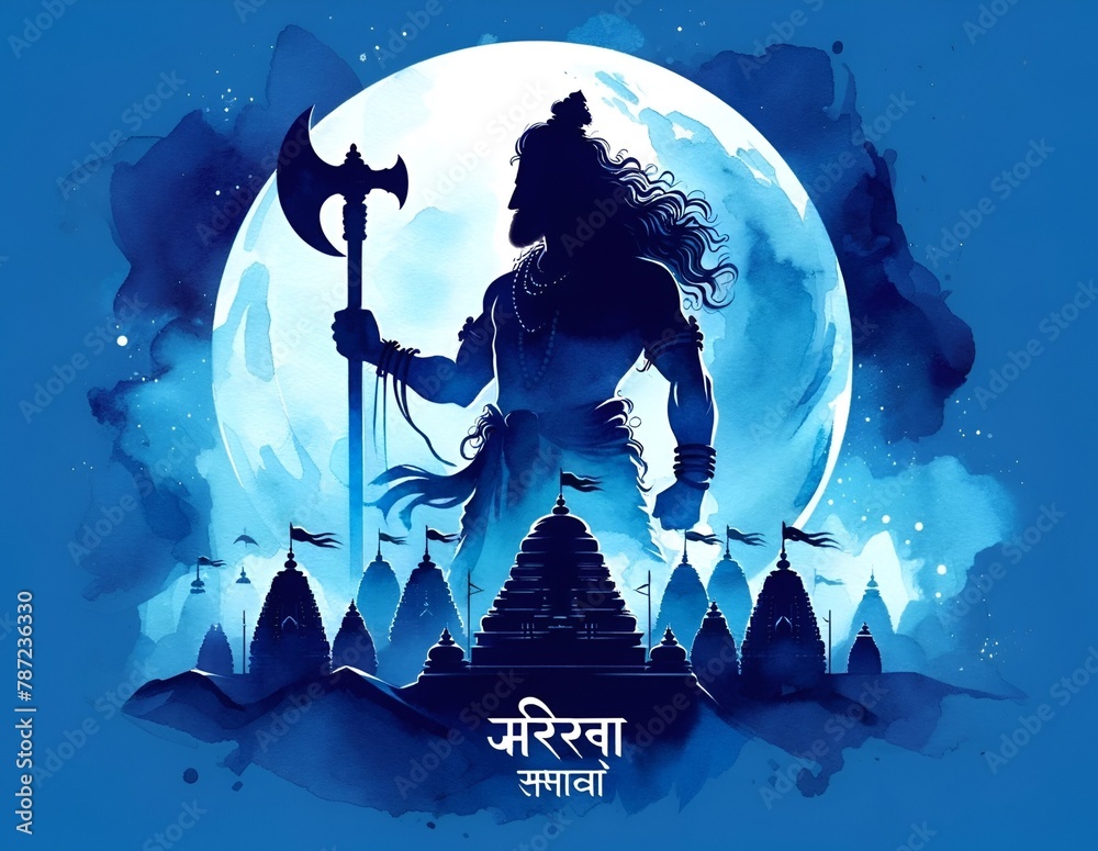 Watercolor illustration of lord parshuram silhouette with axe for ...