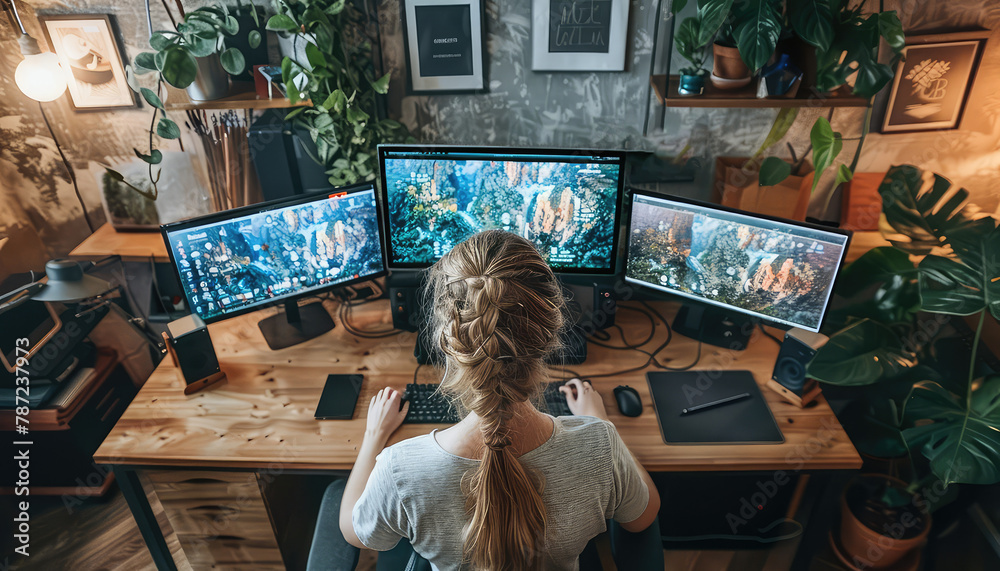 Remote Work Revolution, Visualize remote work setups, virtual meetings ...