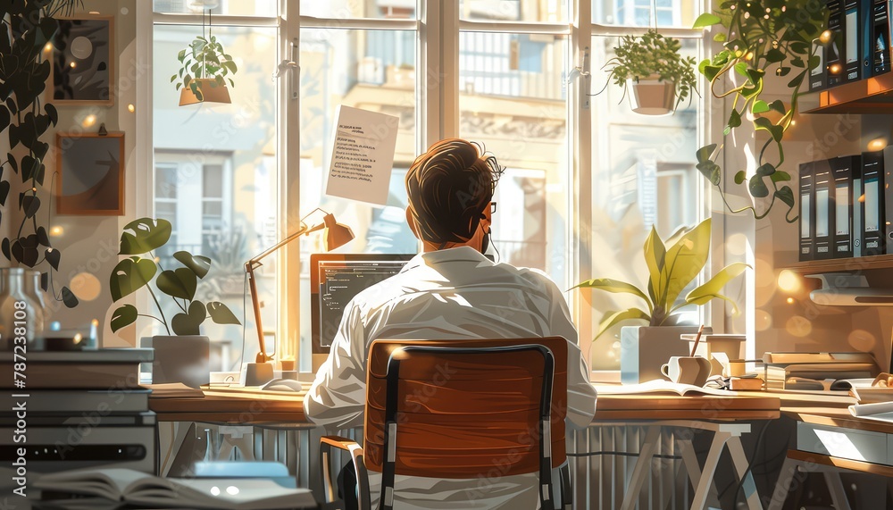 Remote Work Revolution, Visualize remote work setups, virtual meetings ...