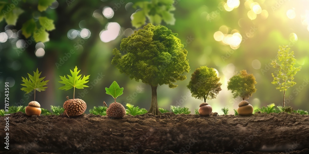The growth stages of trees are visually represented from seedling to ...