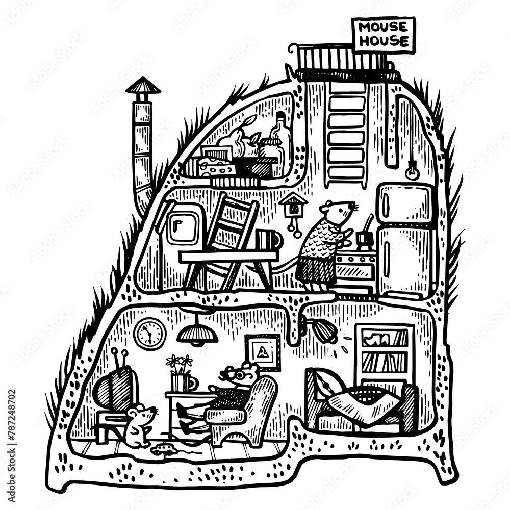 Fantastic fabulous mouse house interior engraving PNG illustration ...