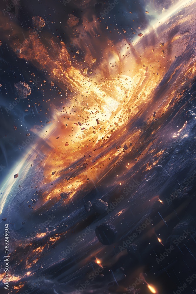 Immerse viewers in a surrealist space tragedy! Utilize oil painting to ...