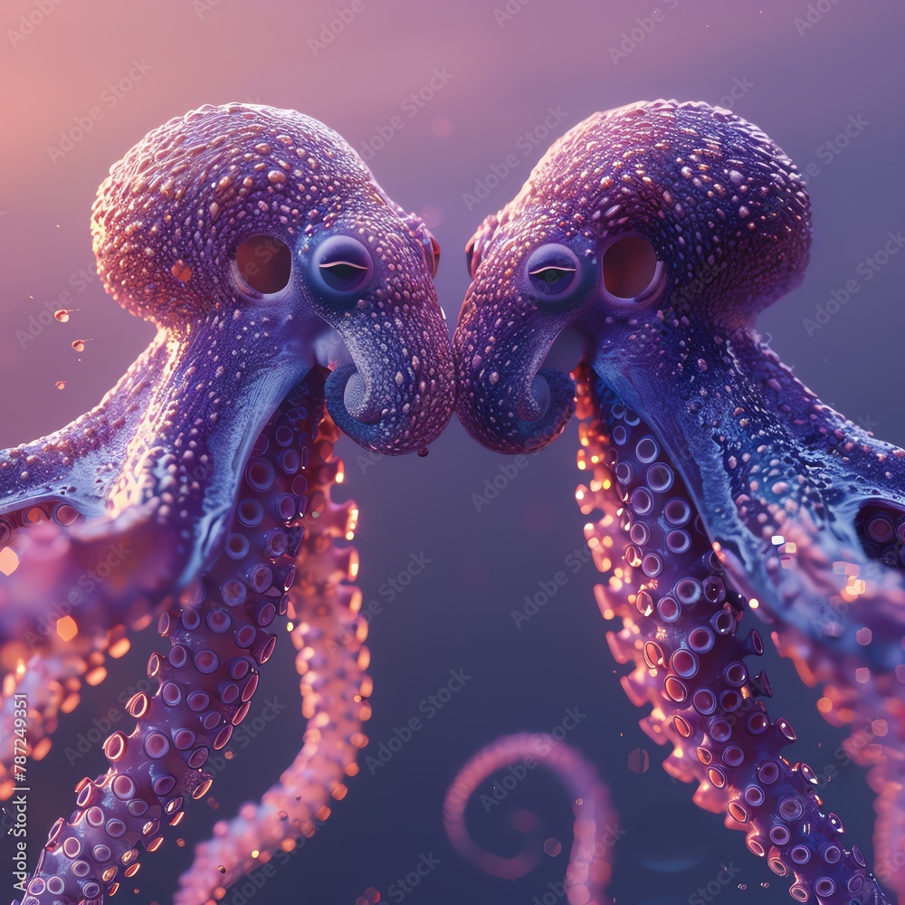 Capture the mystical connection between two deep-sea creatures in an ...