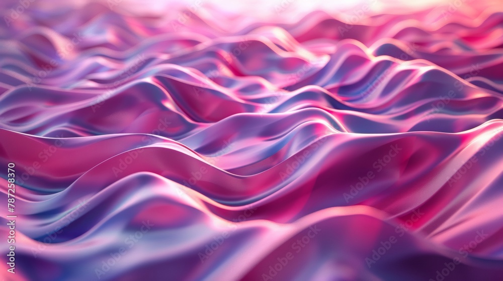 Abstract 3D digital waves in shades of pink and purple, with a wide ...
