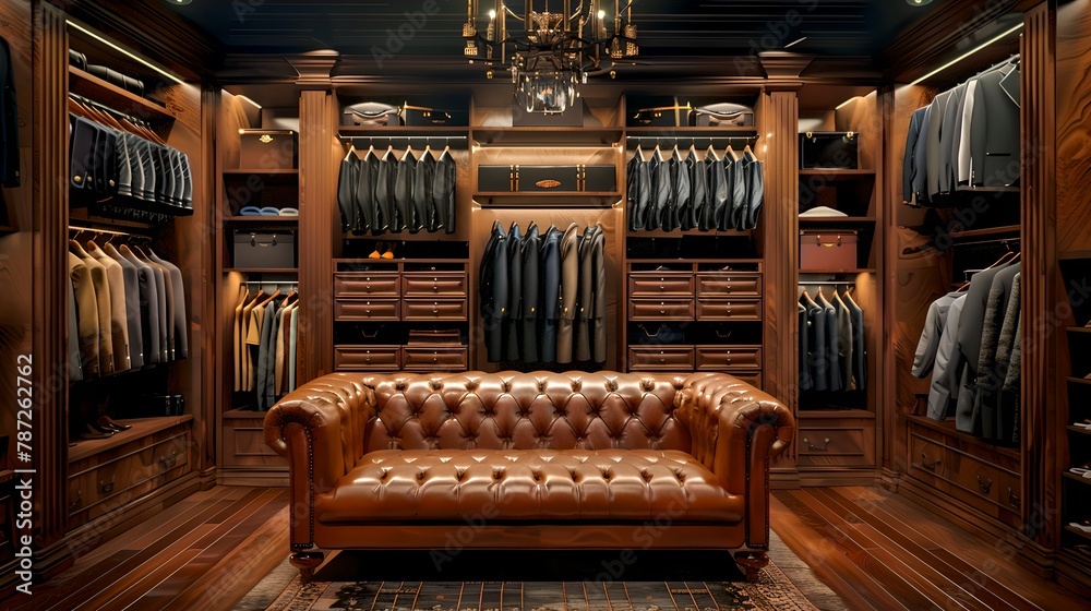 Elegant Men's Clothing Store with Luxurious Interior Design. Leather ...