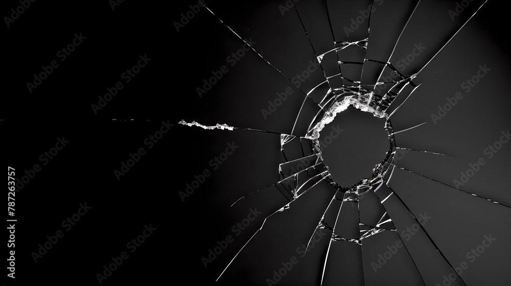 Close-up view of shattered glass on black background. Conceptual ...