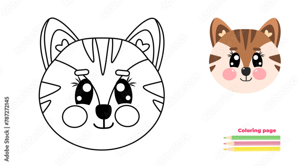 Cute outline chipmunk face, head. Coloring page illustration for kids ...