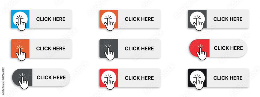 set of click-here buttons with mouse cursor isolated on a white background Stock Vector | Adobe ...