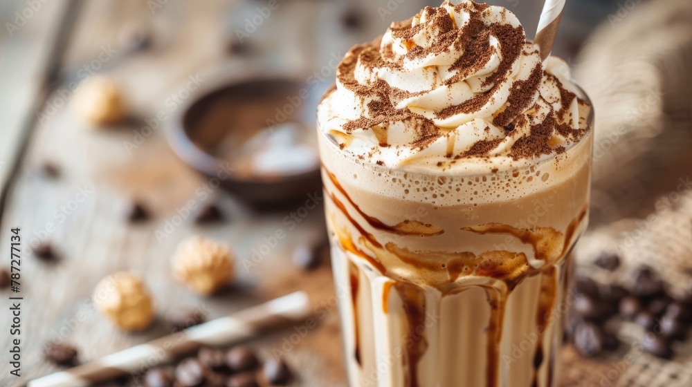 National Coffee Milkshake Day. Sweet milkshake with caramel syrup ...