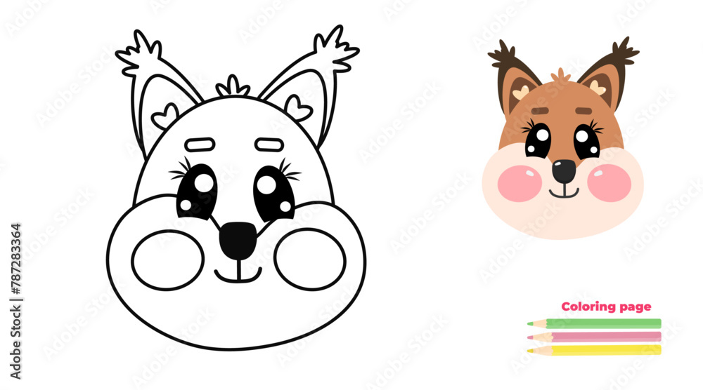 Cute outline squirrel face, head. Coloring page illustration for kids ...