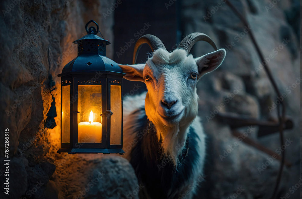 Eid al adha background with pictures of goat with islamic lantern Eid ...