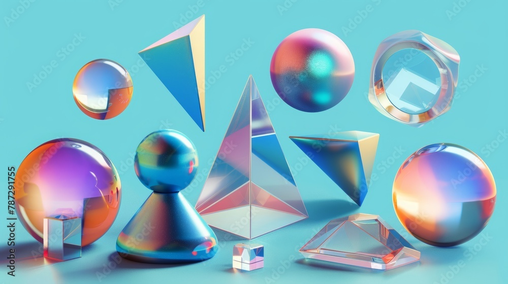 colorful neon chromoluminarism divisionism shapes, triangles, spheres ...