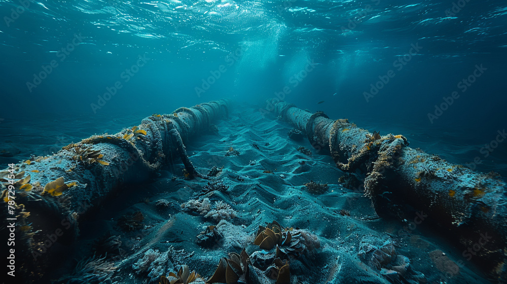 Damage to pipes on the seabed. Damage to oil pipeline pipes at the ...