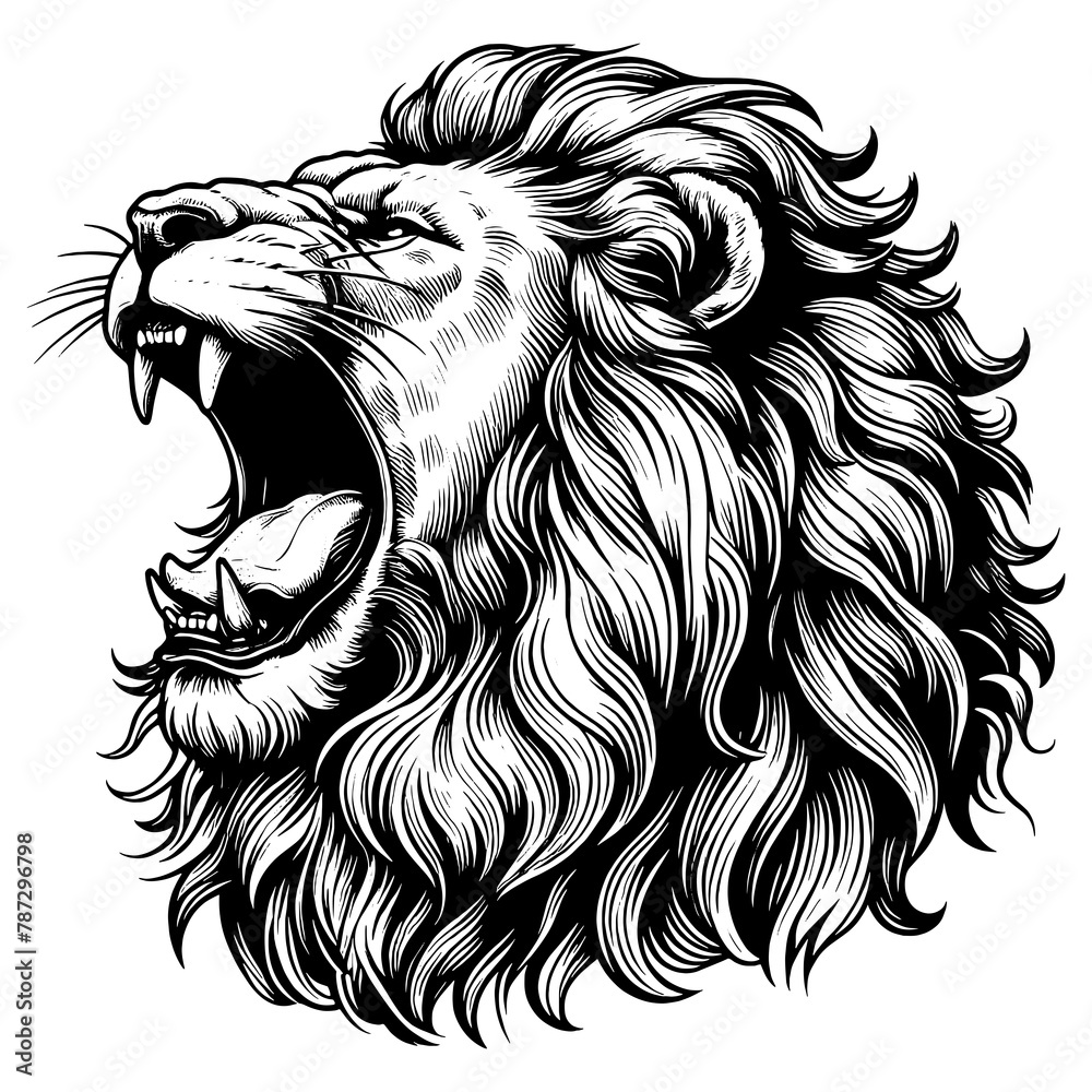 ภาพประกอบสต็อก roaring lion animal sketch engraving generative ai ...