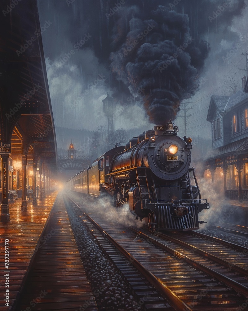 A stoic steam locomotive navigates the maze of tracks at a railway ...